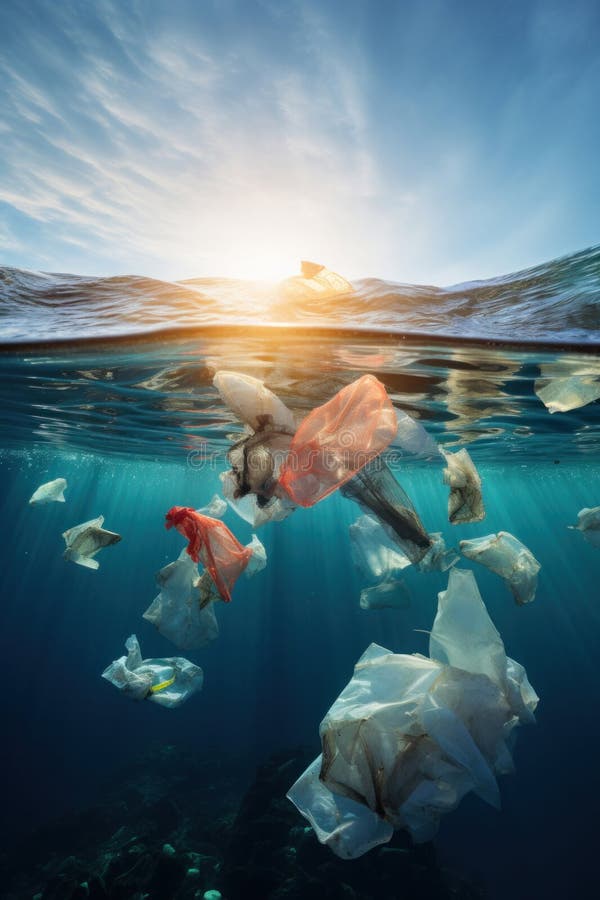 Plastic Bags Polluting the Oceans and Endangering Marine Life Stock ...