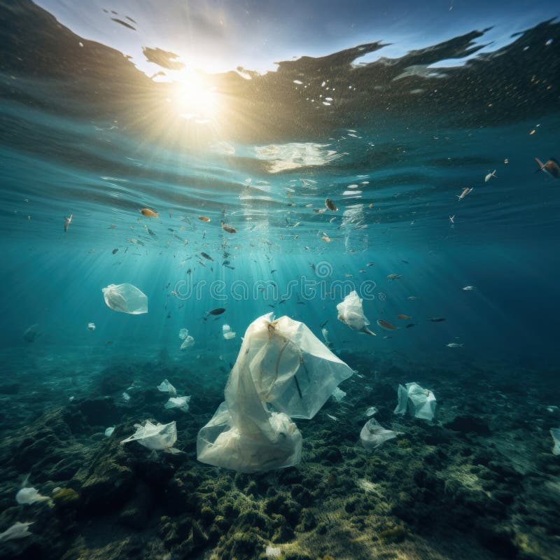 Plastic Bags Polluting the Oceans and Endangering Marine Life Stock ...