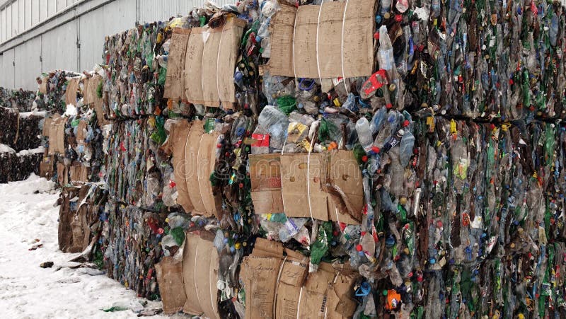 Plastic Bales of Garbage at the Waste Processing Plant. Processing and ...