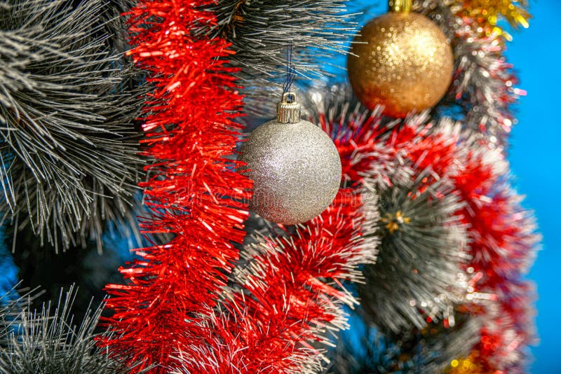 Plastic Balls Hang from the Christmas Tree Creating a Great Festive ...