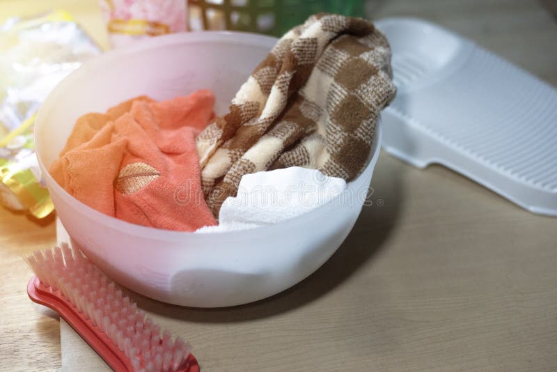 Plastic Basin with Cloth and Washing Equipment or Cleaning Stock Image ...