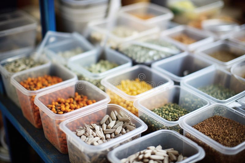 Plastic Bins Full of Assorted Dry Pulses Stock Photo - Image of pulses ...
