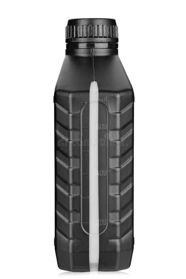Plastic Black Container for Engine Oil. Side View Stock Photo - Image ...