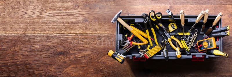 Plastic Black Container with Many Tools Stock Image - Image of ...