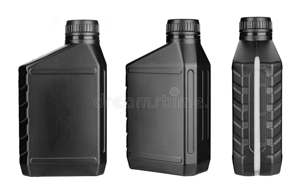Plastic Black Containers for Engine Oil. Set from Different Angles ...