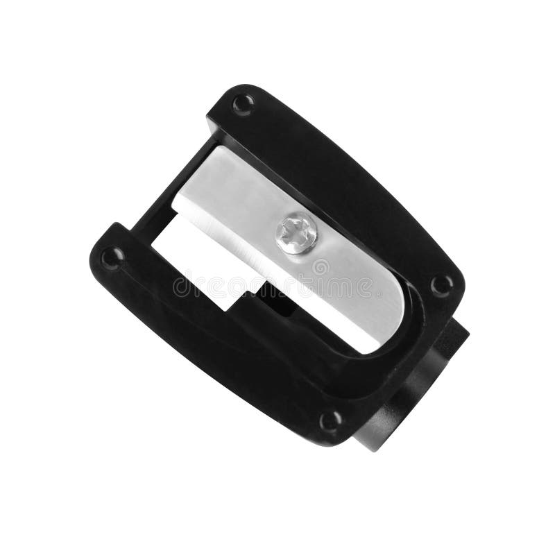 Plastic Black Pencil Sharpener Isolated on White, Top View Stock Photo ...