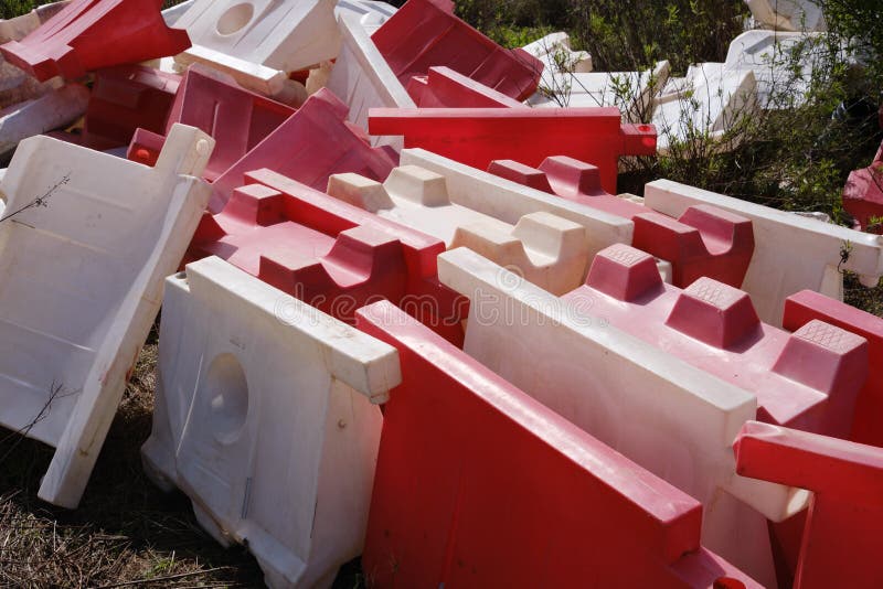 Plastic Blocks To Make Temporary Barriers during Road Repairs Stock ...