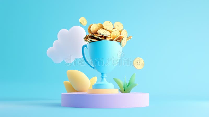 A Plastic Blue Trophy Brimming with Cash, Stock Illustration ...