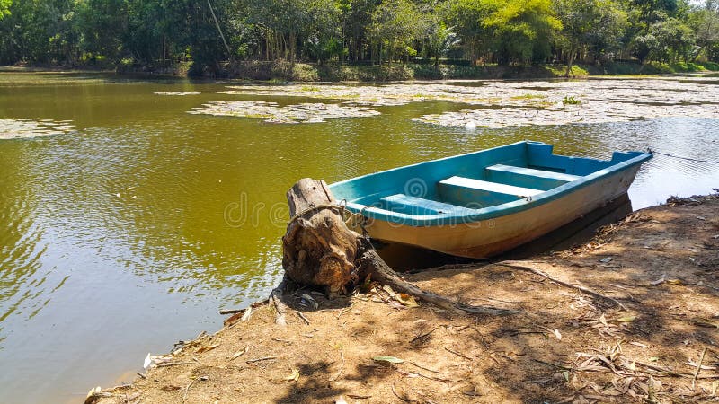 Plastic Boat Parked on the River Boat Stock Photo - Image of outdoor ...