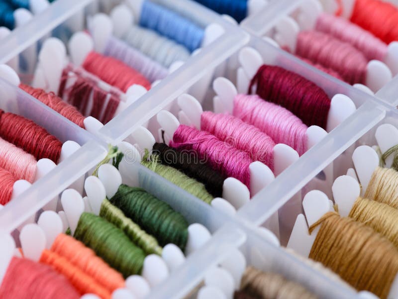 Plastic Bobbins Different Colour Embroidery Threads Sorting Box Stock ...