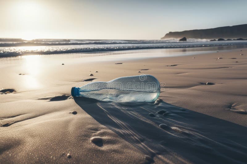 Plastic Bottle Being Washed Ashore on Beach Stock Illustration ...