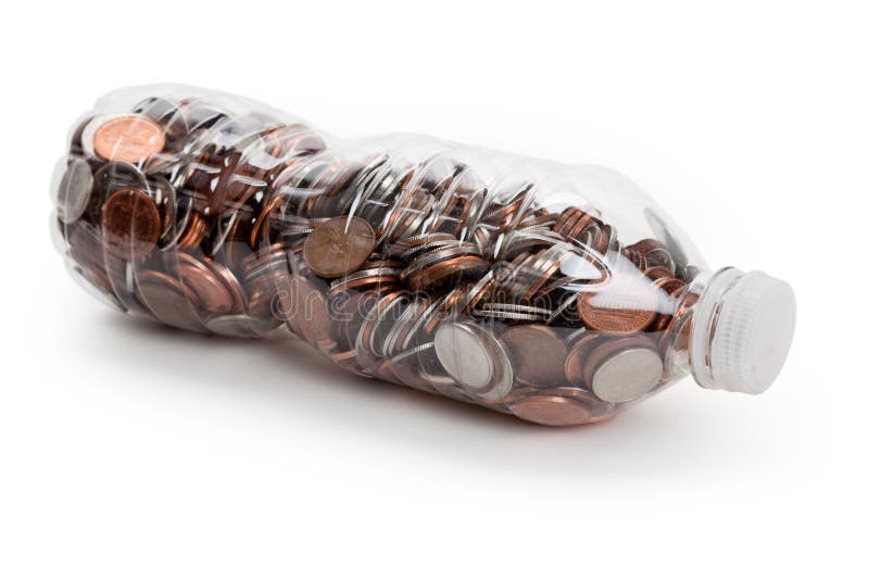 Plastic Bottle and Coins stock image. Image of water - 15281537