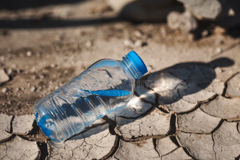 Plastic Bottle on Cracked Earth Contrasts Water Scarcity with Human ...