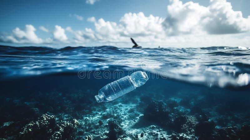 Plastic Bottle Floating in Ocean Highlighting Pollution and ...