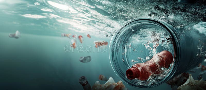 Plastic Bottle Floating in Translucent Ocean Waters, Surrounded by ...