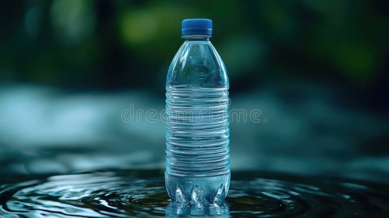 A Plastic Bottle Floating in Water with a Blue Cap, AI Stock Image ...