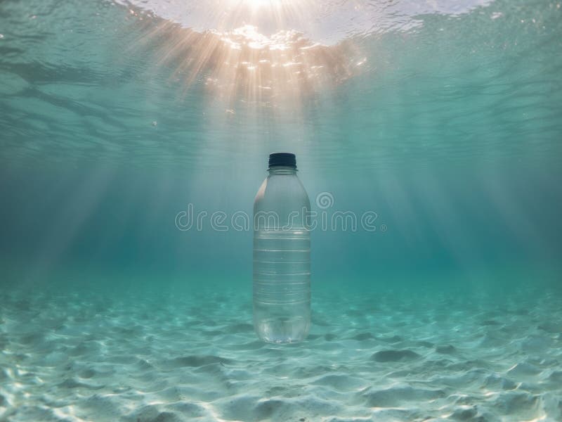 Plastic Bottle Floats in Clear Water As Sunlight Beams Down in an ...