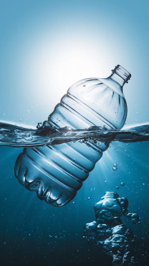 Plastic Bottle Floats on Ocean Surface, Waves and Sunlight Create Ocean ...