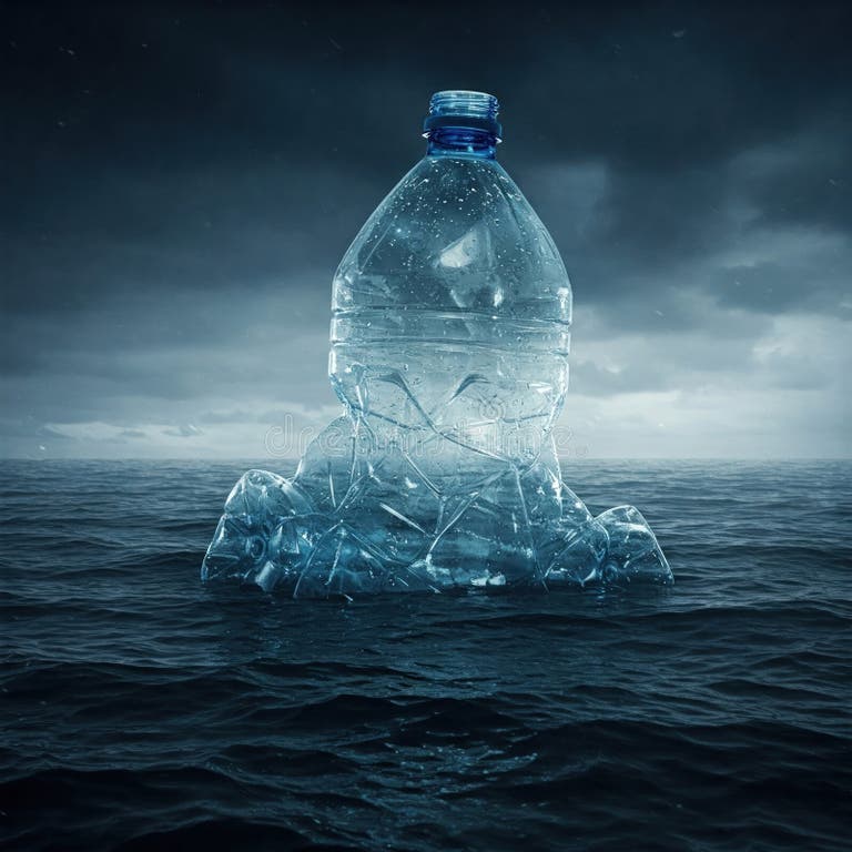 Plastic Bottle in the Form of an Iceberg in the Ocean Under the Clouds ...