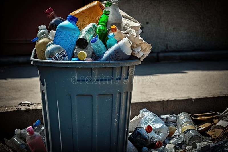 Plastic Bottle Garbage Bin Overflowing with Empty Plastic Bottles and ...