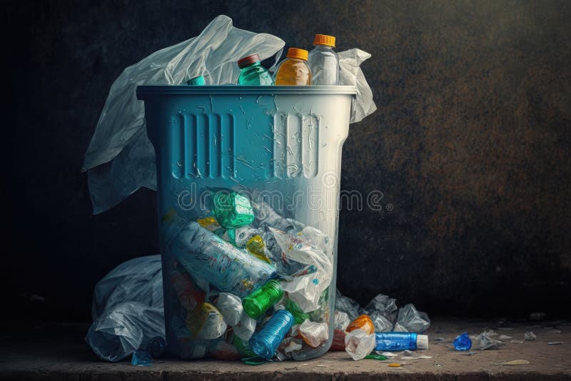 Plastic Bottle Garbage Bin Overflowing with Empty Plastic Bottles and ...
