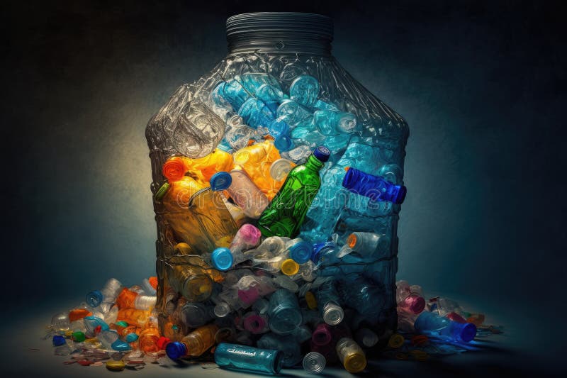 Plastic Bottle Garbage Bin Overflowing with Plastic Bottles Stock ...