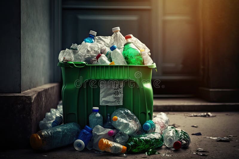 Plastic Bottle Garbage Bin Overflowing with Plastic Bottles, Signifying ...