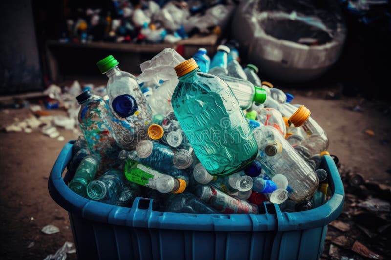 Plastic Bottle Garbage Bin Overflowing with Plastic Bottles, Signifying ...
