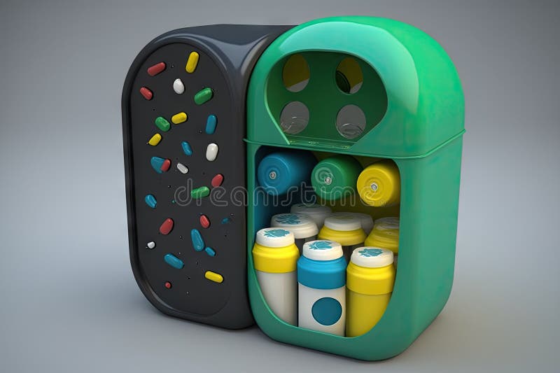 Plastic Bottle Garbage Bin with Recycling and Trash Compartments Stock ...