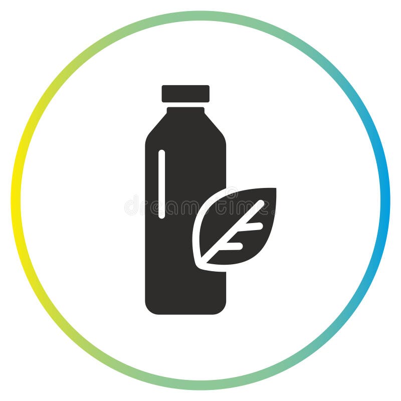 Plastic Bottle with Leaf Icon, Bioplastic, Biodegradable Package Stock ...