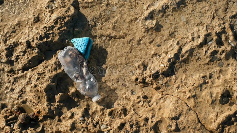 Plastic Bottle and Polystyrene Debris Discarded on Contaminated Sea ...
