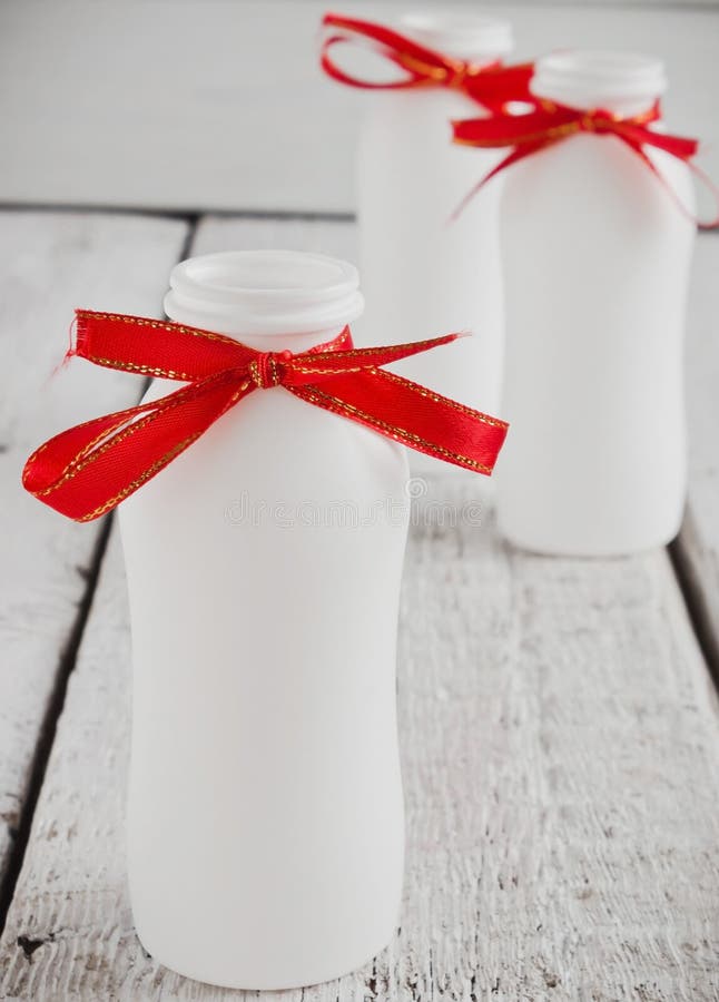 Plastic Bottle with Ribbons Stock Photo - Image of white, container ...
