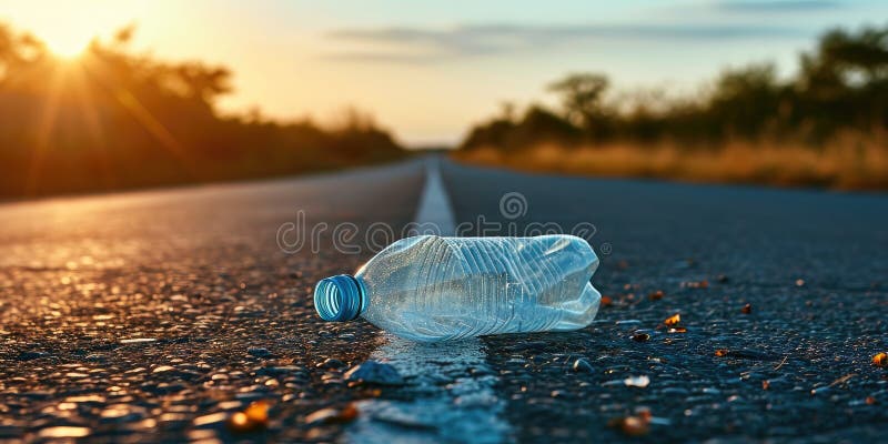 Plastic Bottle on the Road at Sunset. Concept of Environmental ...
