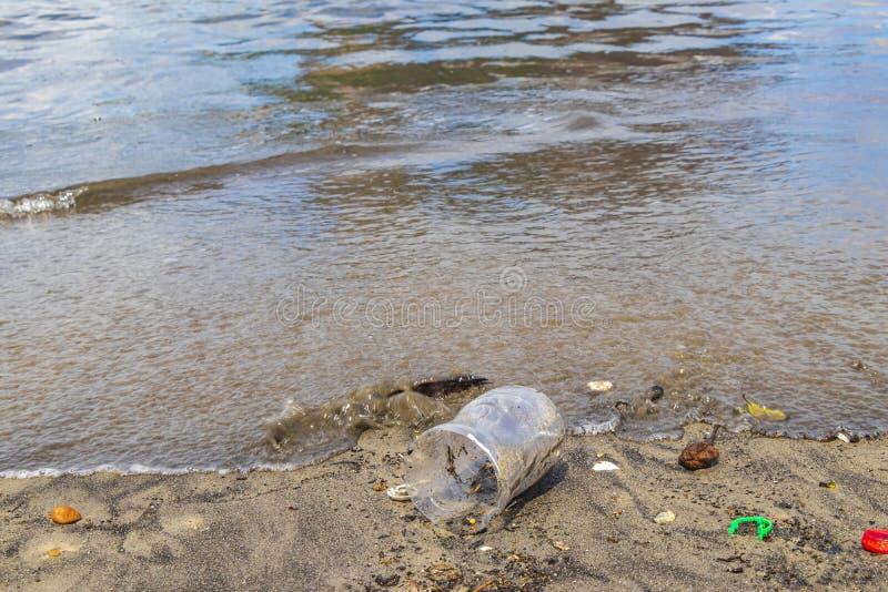Plastic Bottle Stranded Washed Up Garbage Pollution on Beach Brazil ...