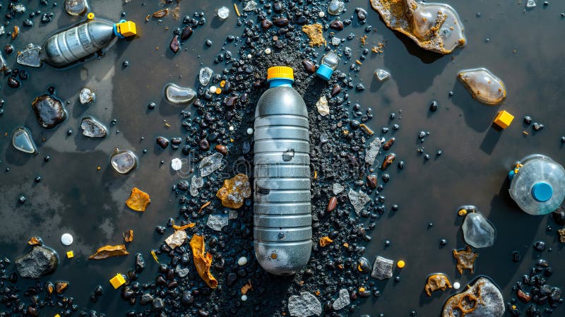 A Plastic Bottle Surrounded by Rocks and Plastic Bottles Stock Image ...