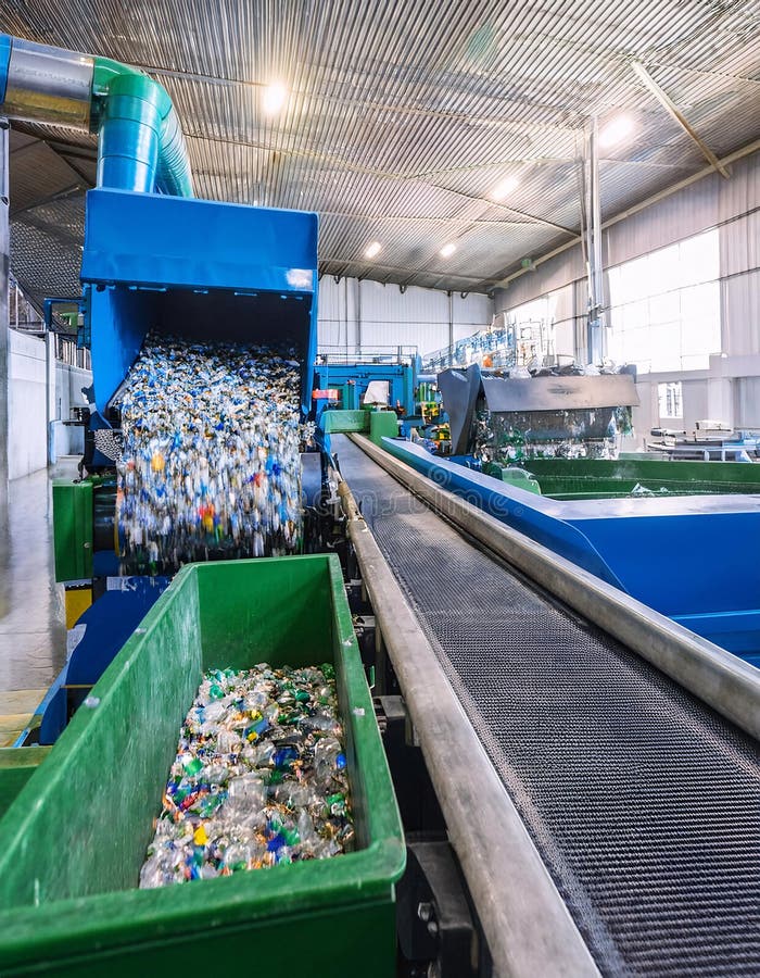 Plastic Bottles Being Processed in a Recycling Facility Stock ...