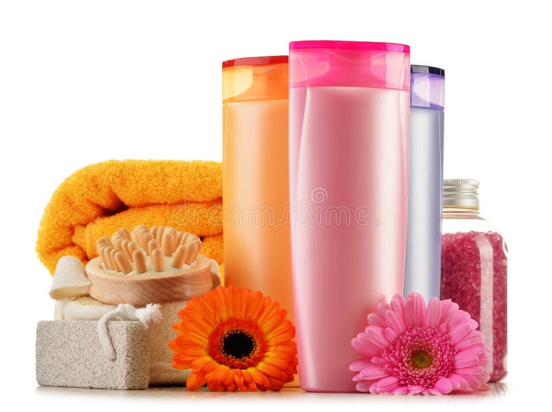 Plastic Bottles of Body Care and Beauty Products Stock Photo - Image of ...