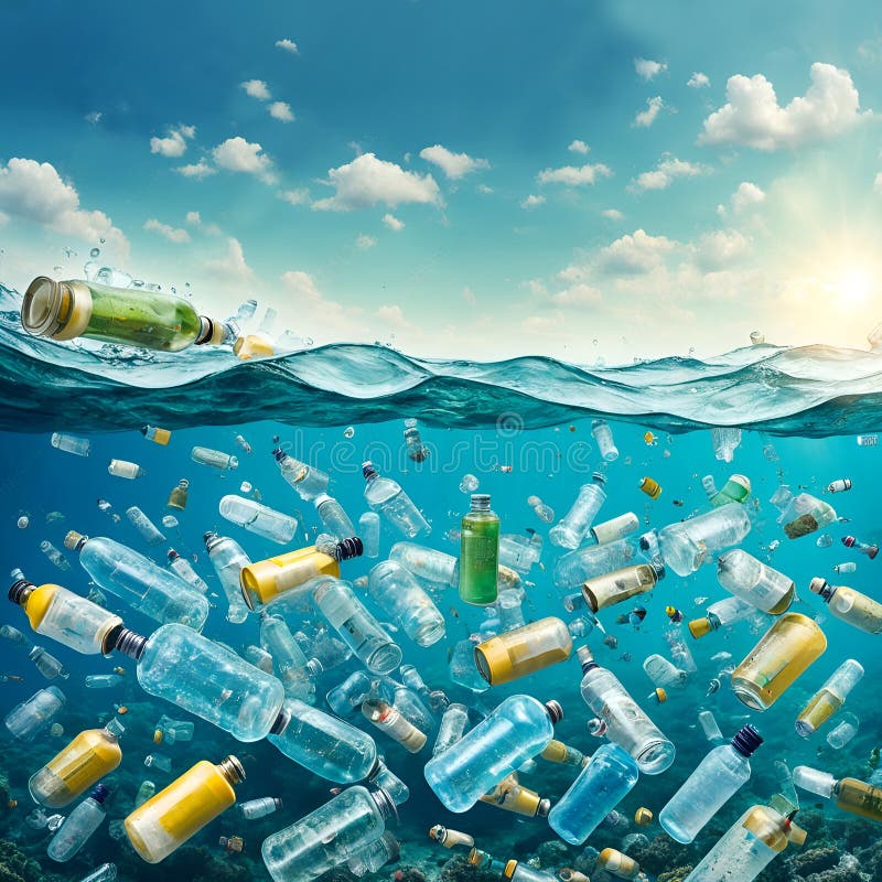 Plastic Bottles at the Bottom of the Sea Stock Illustration ...