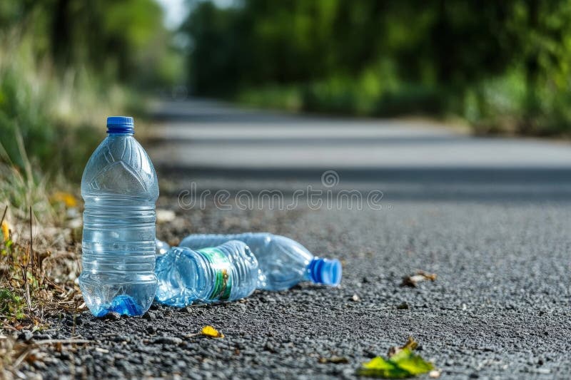 Discarded Plastic Bottles Littering a Quiet Roadside in a Rural Area ...