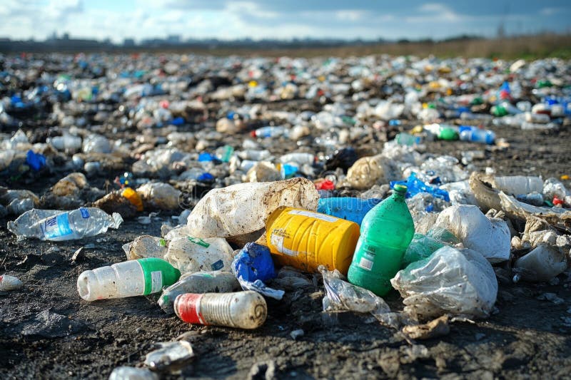 Plastic Bottles and Containers Polluting a Landfill Site, Representing ...