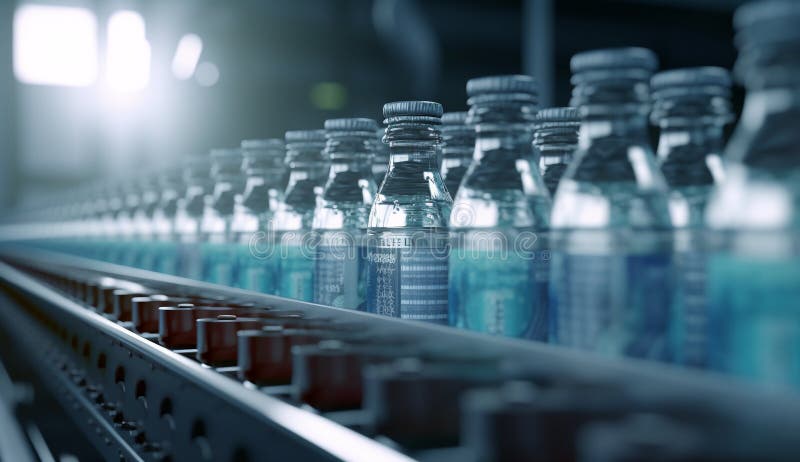 The Bottles of Water Factory with AI Generated. Stock Illustration ...