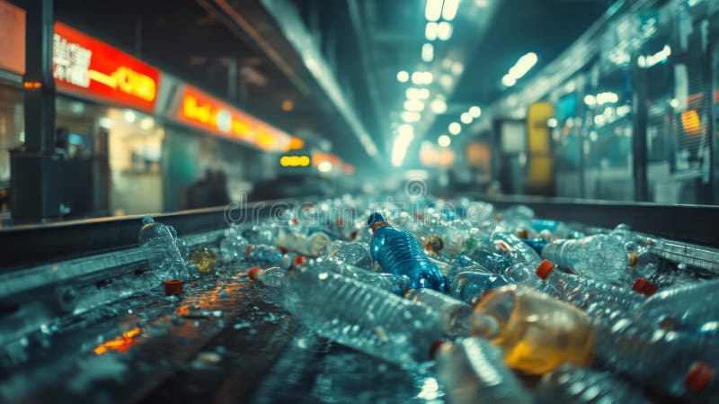 Plastic Bottles on a Conveyor Belt Recycling Process Stock Illustration - Illustration of ...