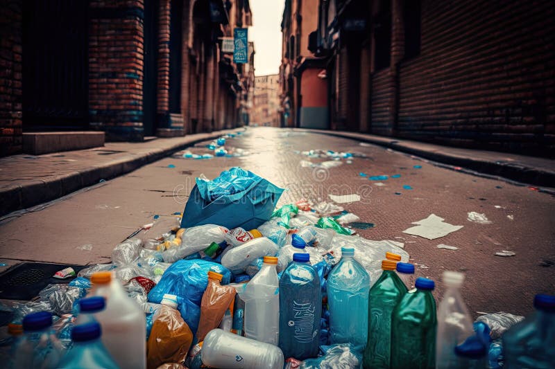 Plastic Bottles and Empty Packaging Lying in Streets of City ...