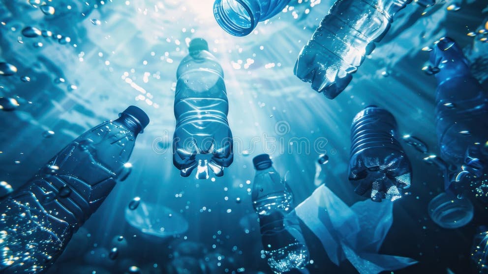 The Floating Plastic Bottles. AI Generated Stock Photo - Image of ...