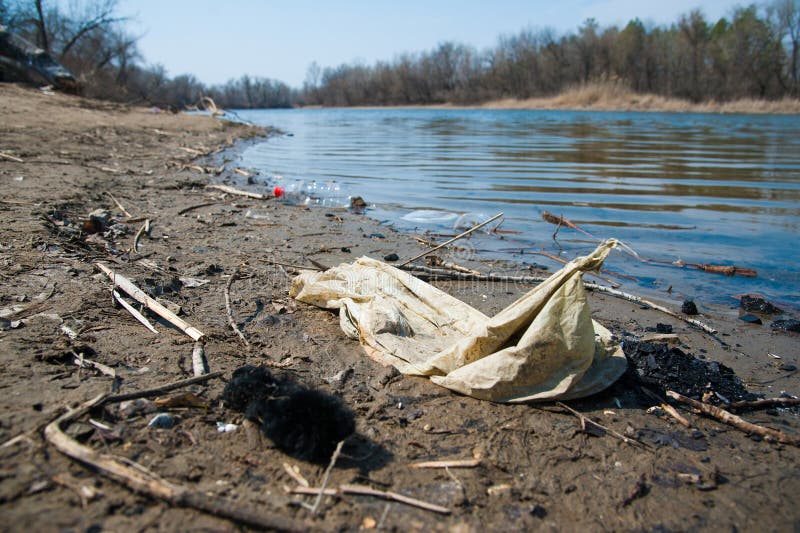 Garbage Waste on the Shore of a River Stock Image - Image of nature ...