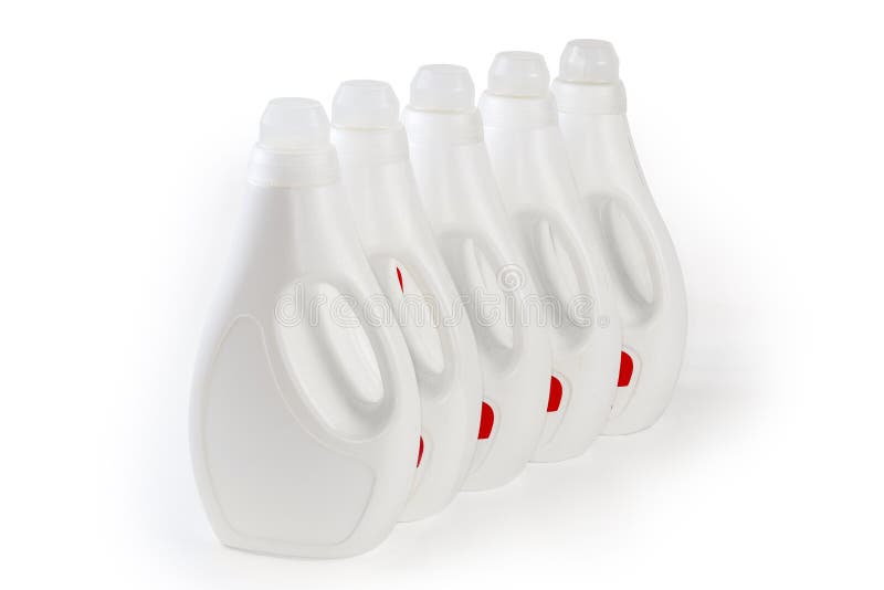 Plastic Bottles of Liquid Laundry Detergent on a White Background Stock ...