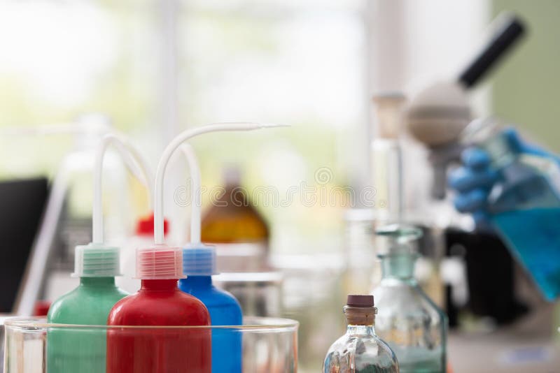 Plastic Bottles with a Nozzles in a Laboratory Stock Image - Image of ...
