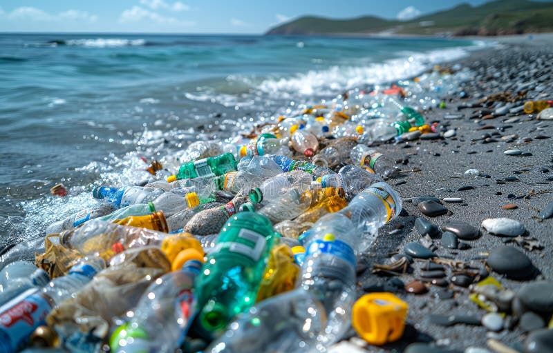 Plastic Bottles and Other Garbage Washed Up on the Shore of Beach ...