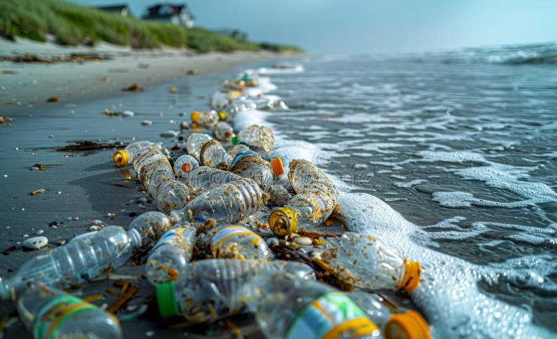 Plastic Bottles and Other Trash Washed Up on Beach Stock Photo - Image ...