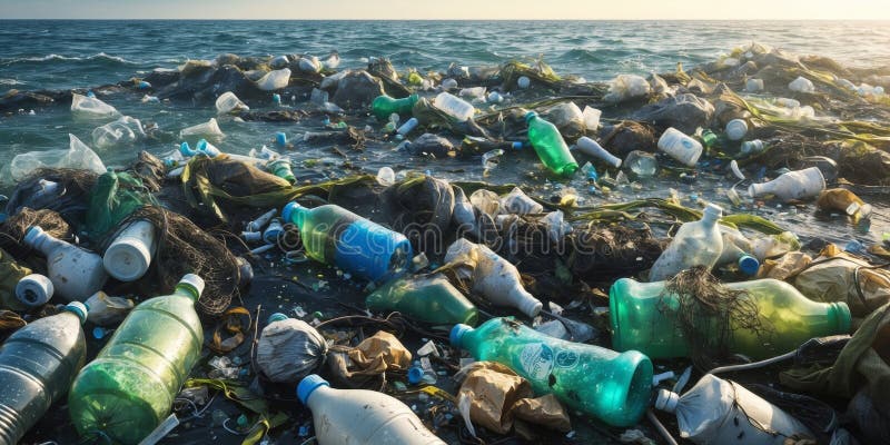 Plastic Bottles and Rubbish Pollution in Ocean Stock Photo - Image of ...